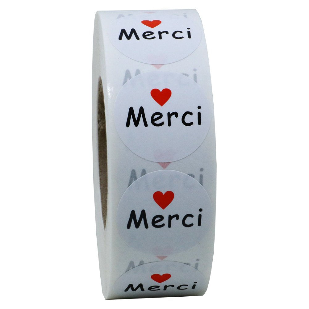 Hybsk 1 Inch Round French Thank You Merci Stickers White Adhesive Labe ...